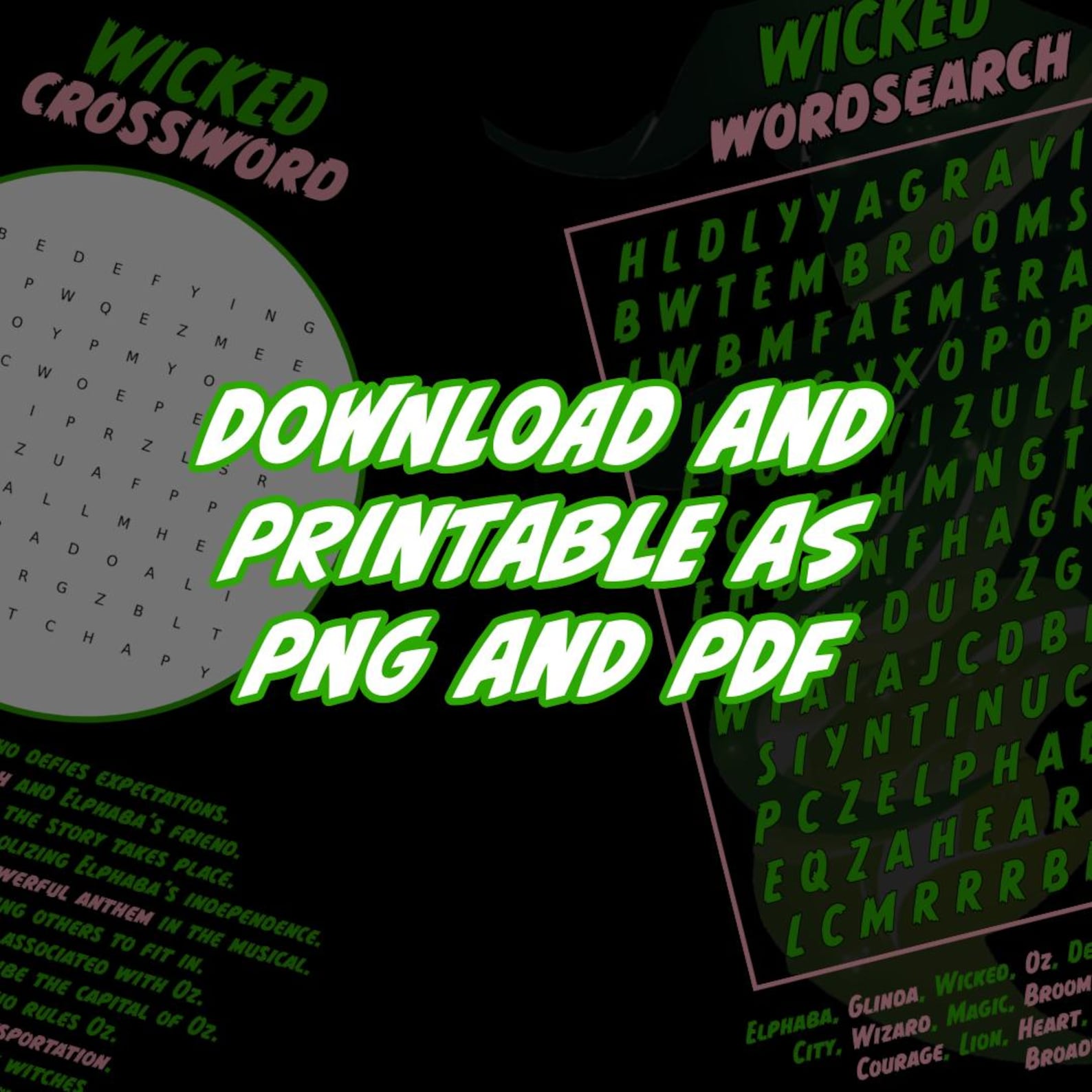 Wicked Musical Printable Wordsearch & Crossword Fun – Puzzle for ...