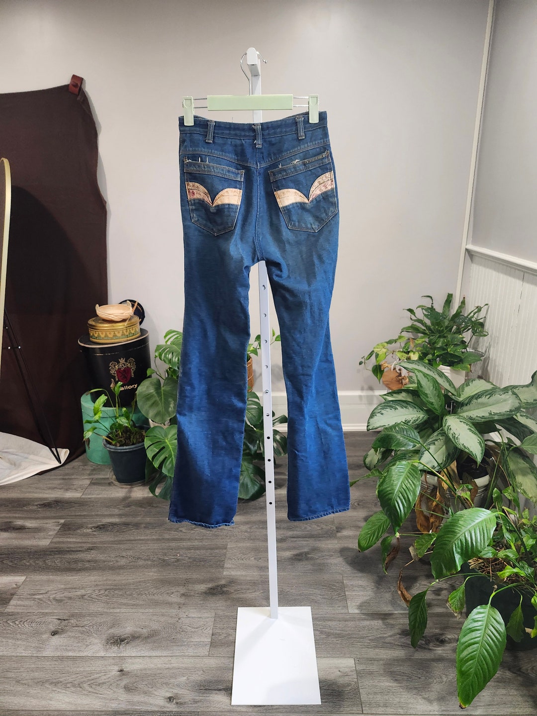Monique Jeans // Vintage 1970's Straight Leg Denim Jeans With Leather ...
