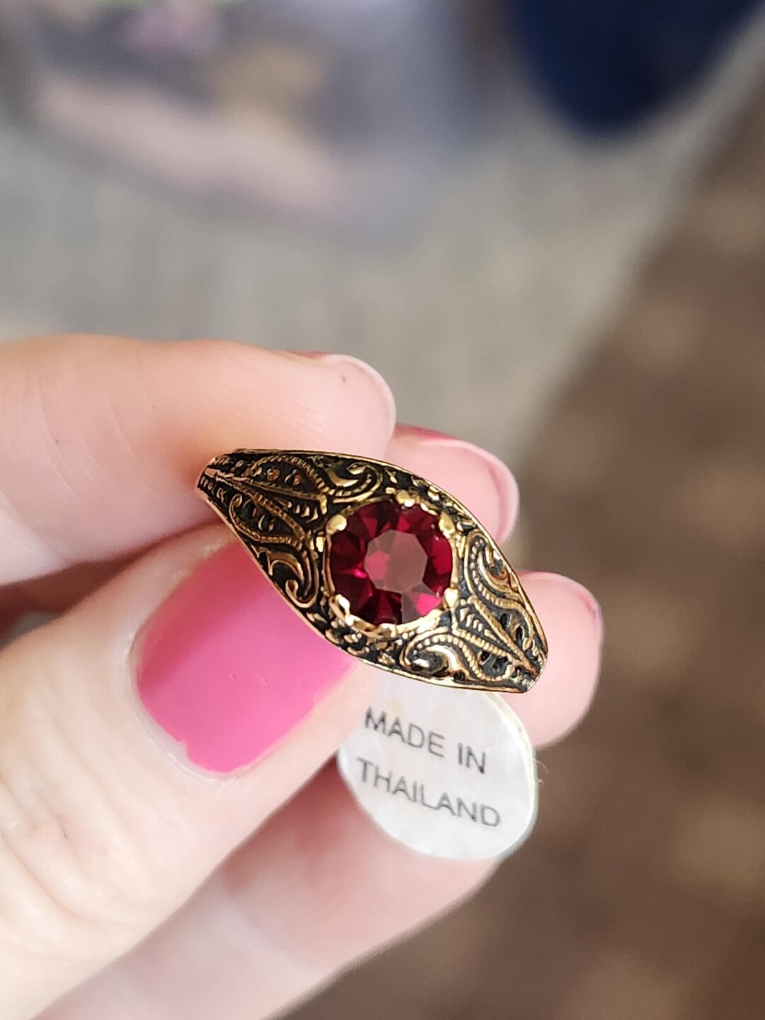 Anya Ring // Vintage Art Nouveau Style Gold Tone Engraved Ring With ...