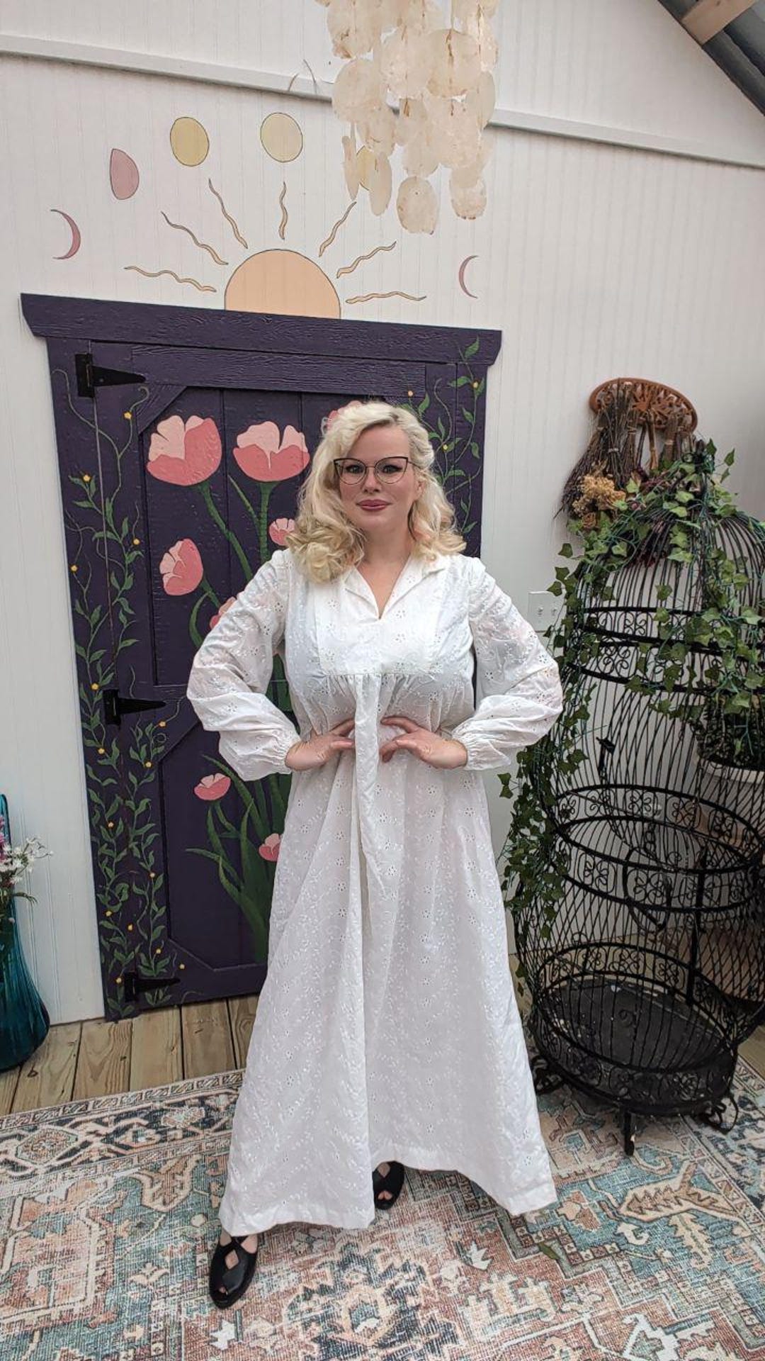 Fiona Gown // Vintage 1960's - 1970's Bespoke White Eyelet Lace Floral ...