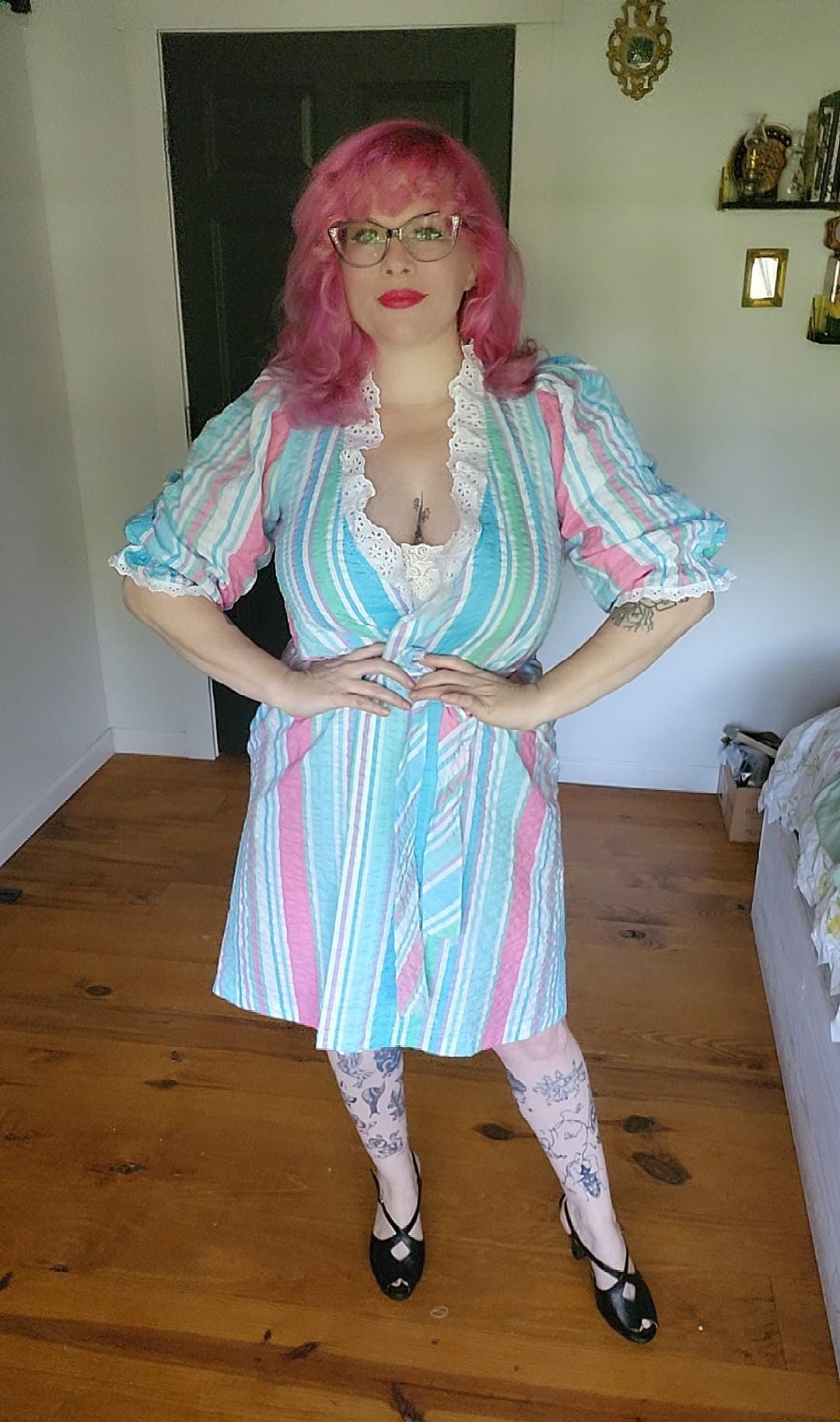 Dora Robe // Vintage 1960's Pastel Striped Short Robe With Pouf Sleeves ...