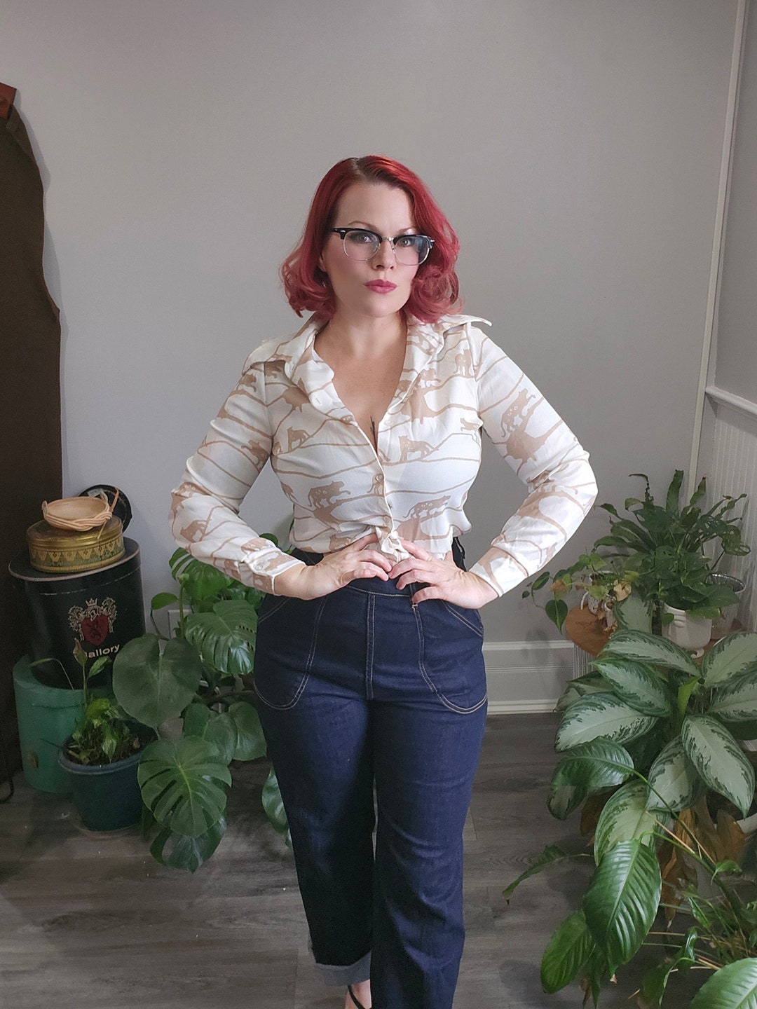 Devon Shirt // Vintage 1970's White Button Down Shirt With Beige ...