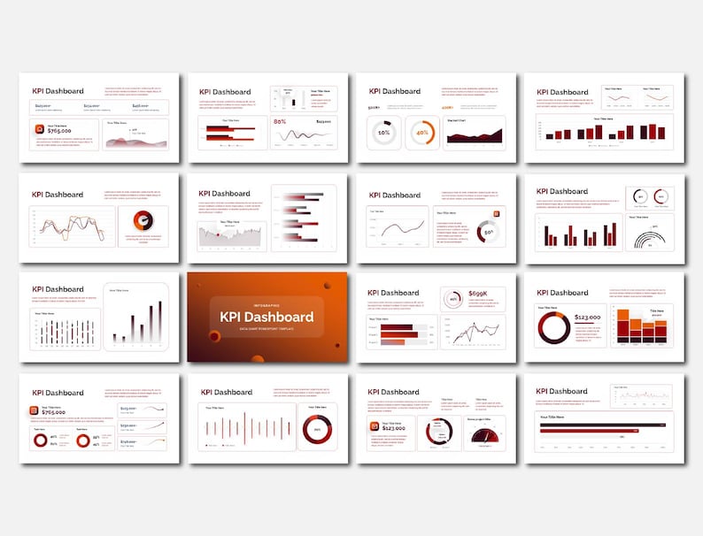 Red Orange KPI & Metrics Powerpoint Dashboard: Editable Corporate ...