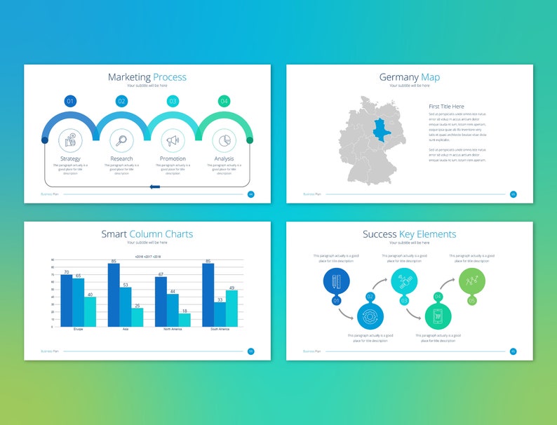 Blue Green Business Presentation Template: 70 Editable Slides (PPT ...
