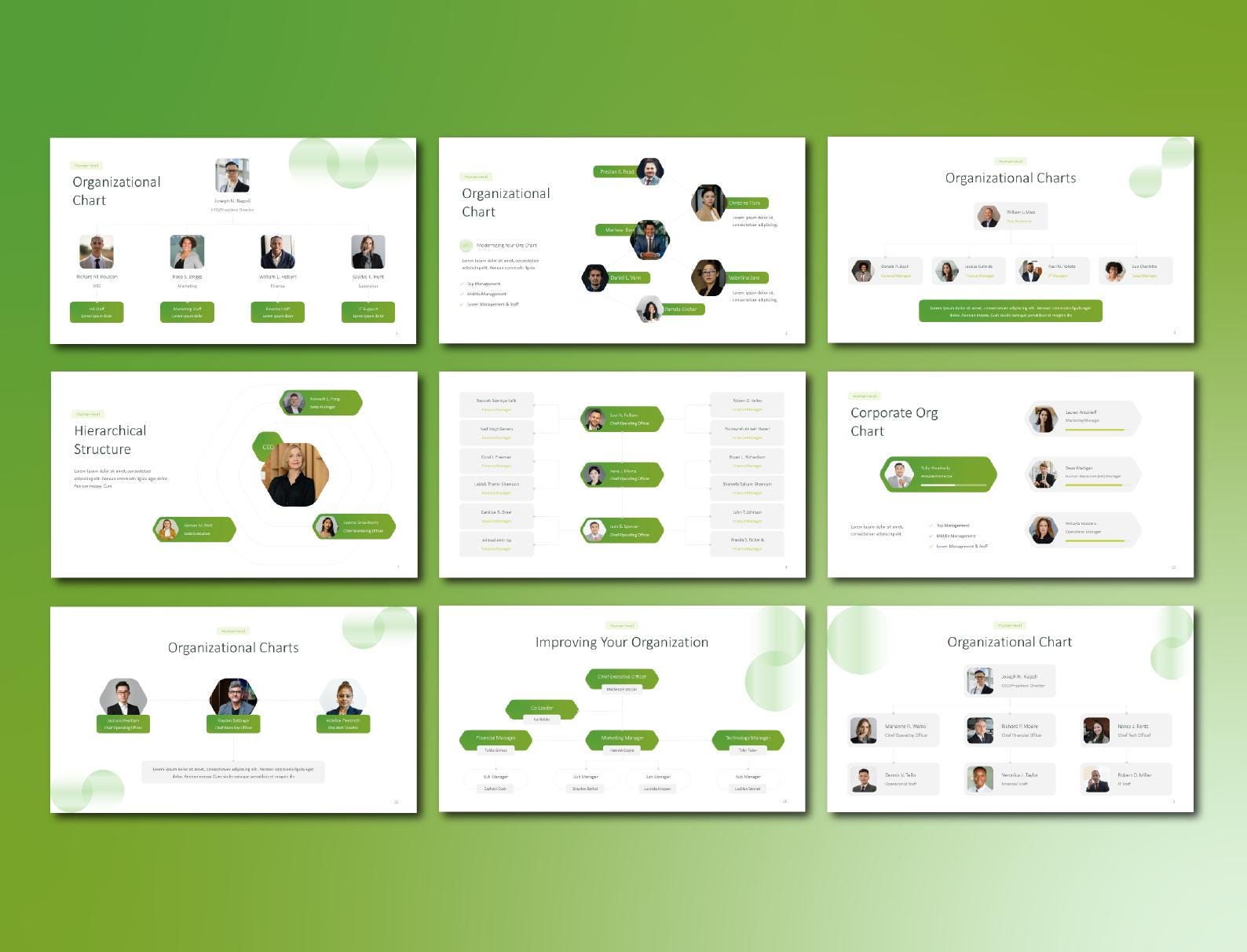 Green Organizational Chart Powerpoint Template: Business Presentation ...