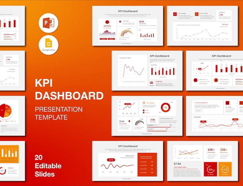 Editable KPI Dashboard Powerpoint Template: Business Metrics (digital ...