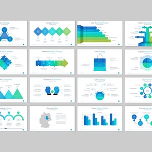 Blue Green Business Presentation Template: 70 Editable Slides (PPT ...