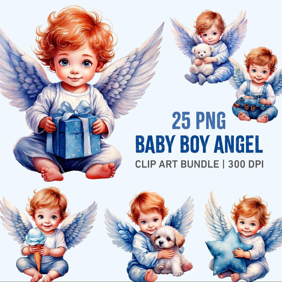 25 Baby Shower Clipart Bundle, Cute Baby Boy PNG, Watercolor Baby ...