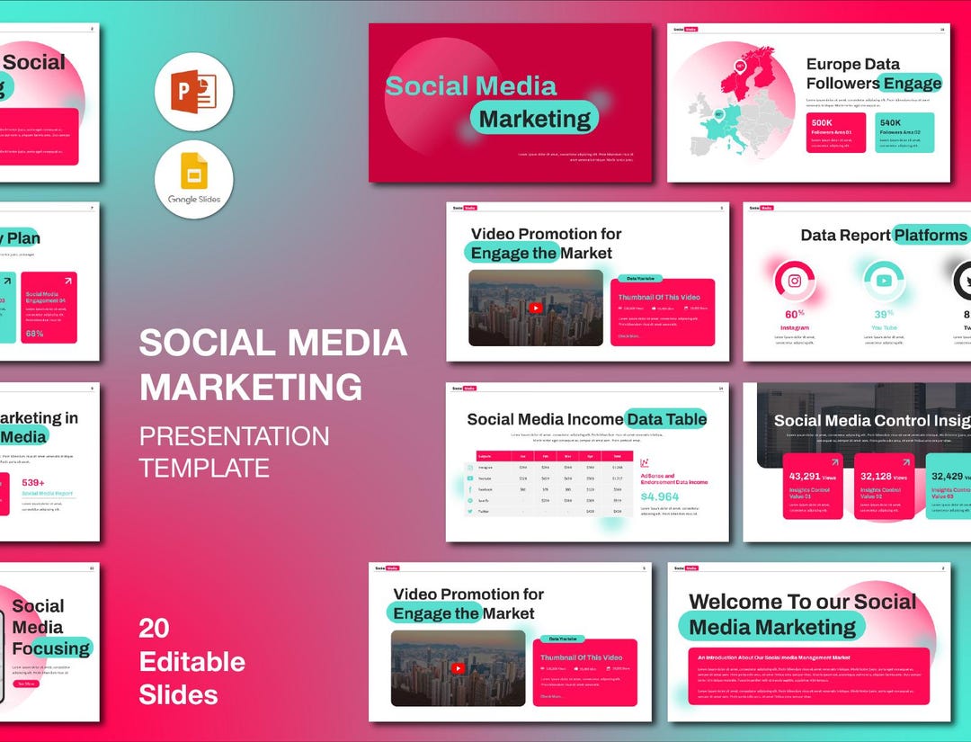 Pink Social Media Marketing Powerpoint Template (digital Download) - Etsy
