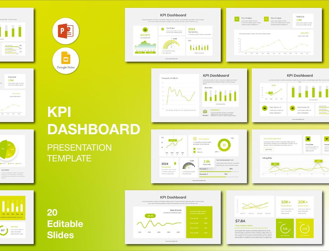 Editable KPI Dashboard Powerpoint Template: Business Metrics (digital ...