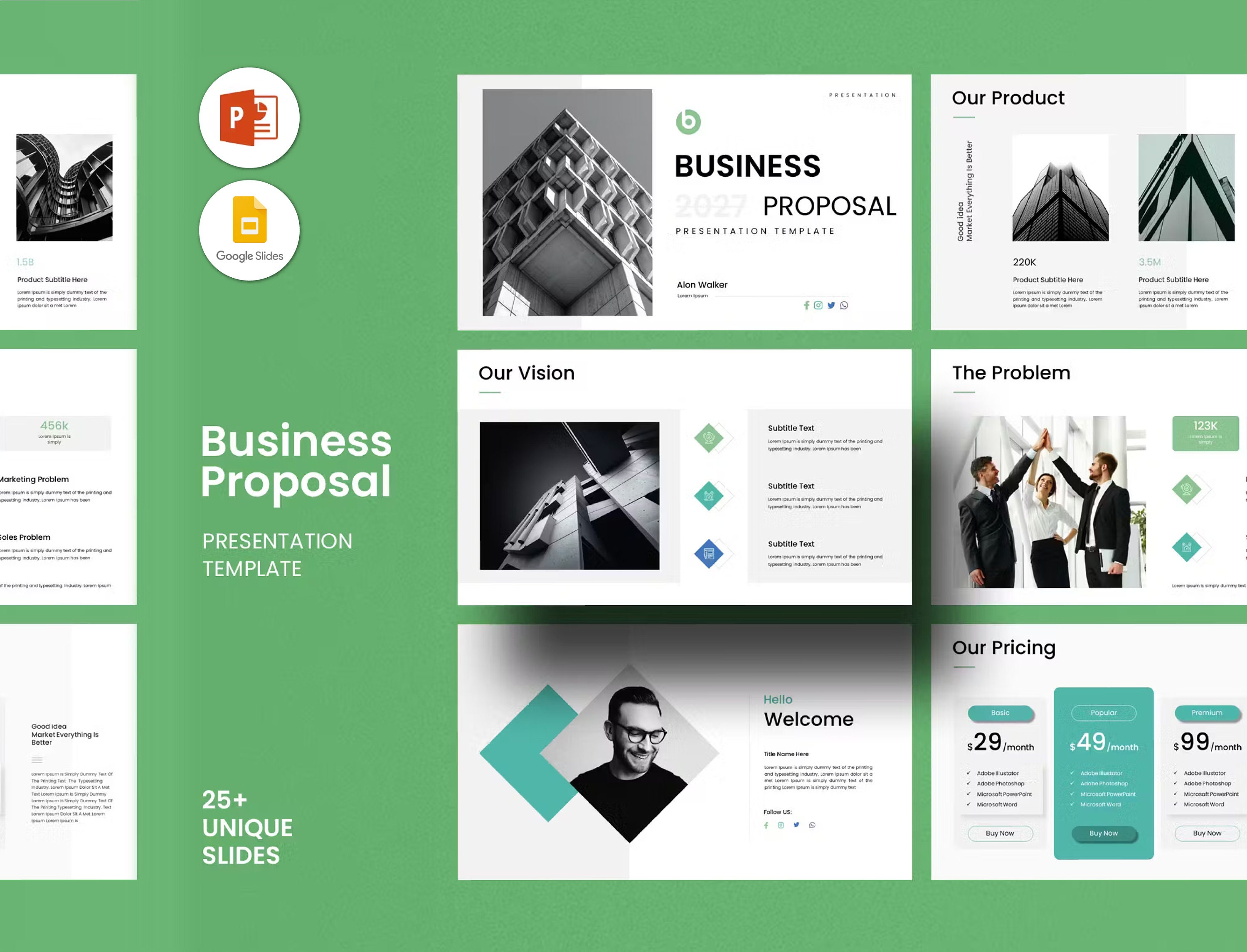 Business Proposal Presentation Template: 25 Editable PPT Slides - Etsy