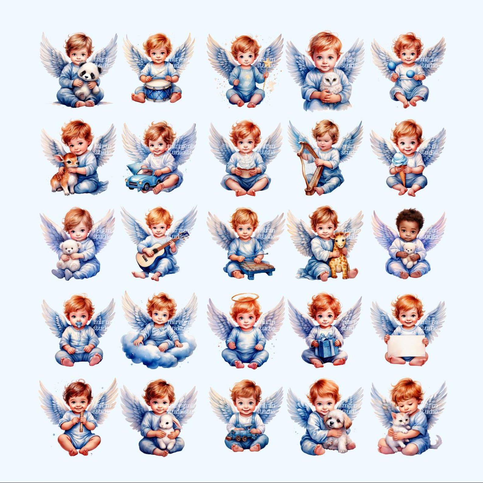 25 Baby Shower Clipart Bundle, Cute Baby Boy PNG, Watercolor Baby ...