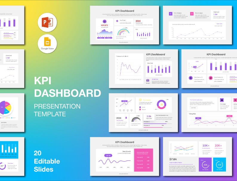 Editable Pastel KPI Dashboard Powerpoint Template: Business Metrics ...