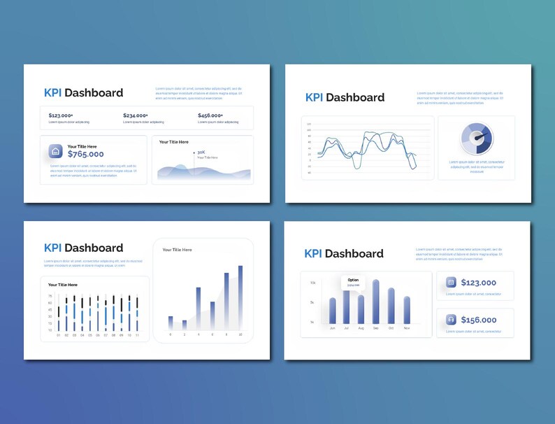 Blue KPI & Metrics Powerpoint Dashboard: Editable Corporate Slides ...