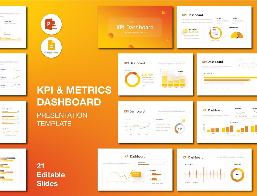 Orange KPI & Metrics Powerpoint Dashboard Layouts | Data Analysis and ...