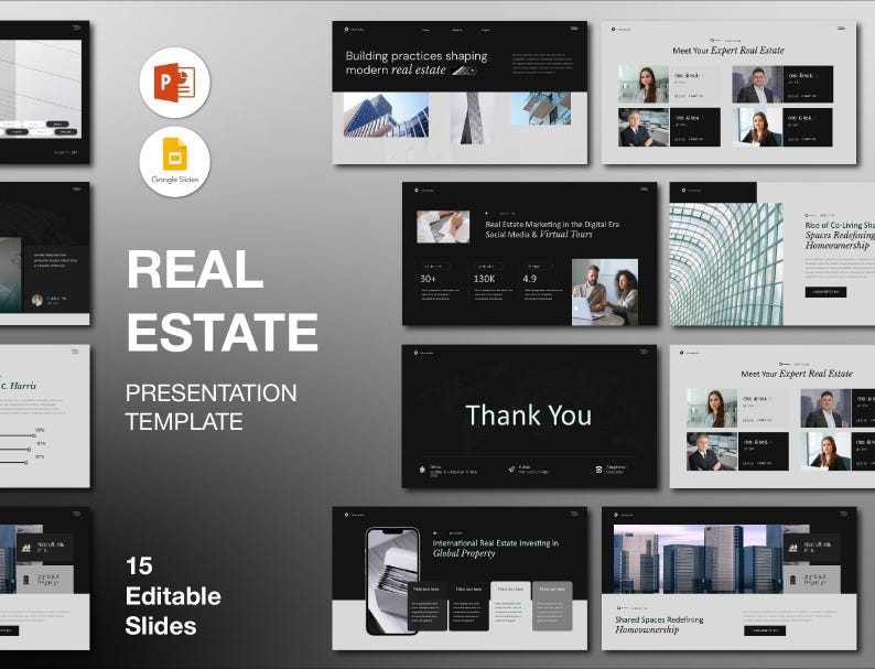 Black Real Estate Powerpoint Template: Editable Property Presentation ...