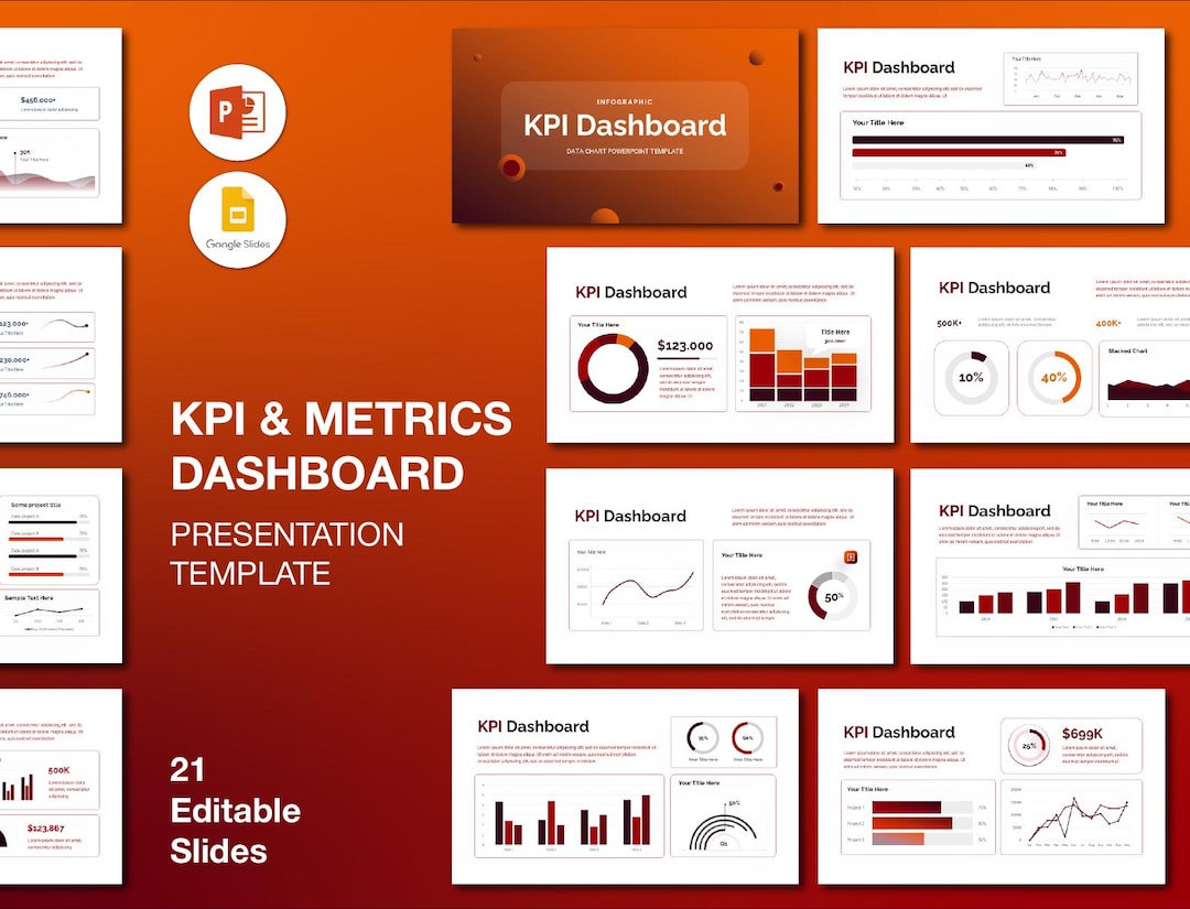 Red Orange KPI & Metrics Powerpoint Dashboard: Editable Corporate ...