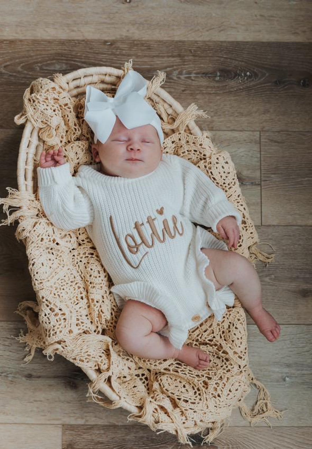EMBROIDERED BABY ROMPER - Machine Embroidered Custom White Knit Onesie ...