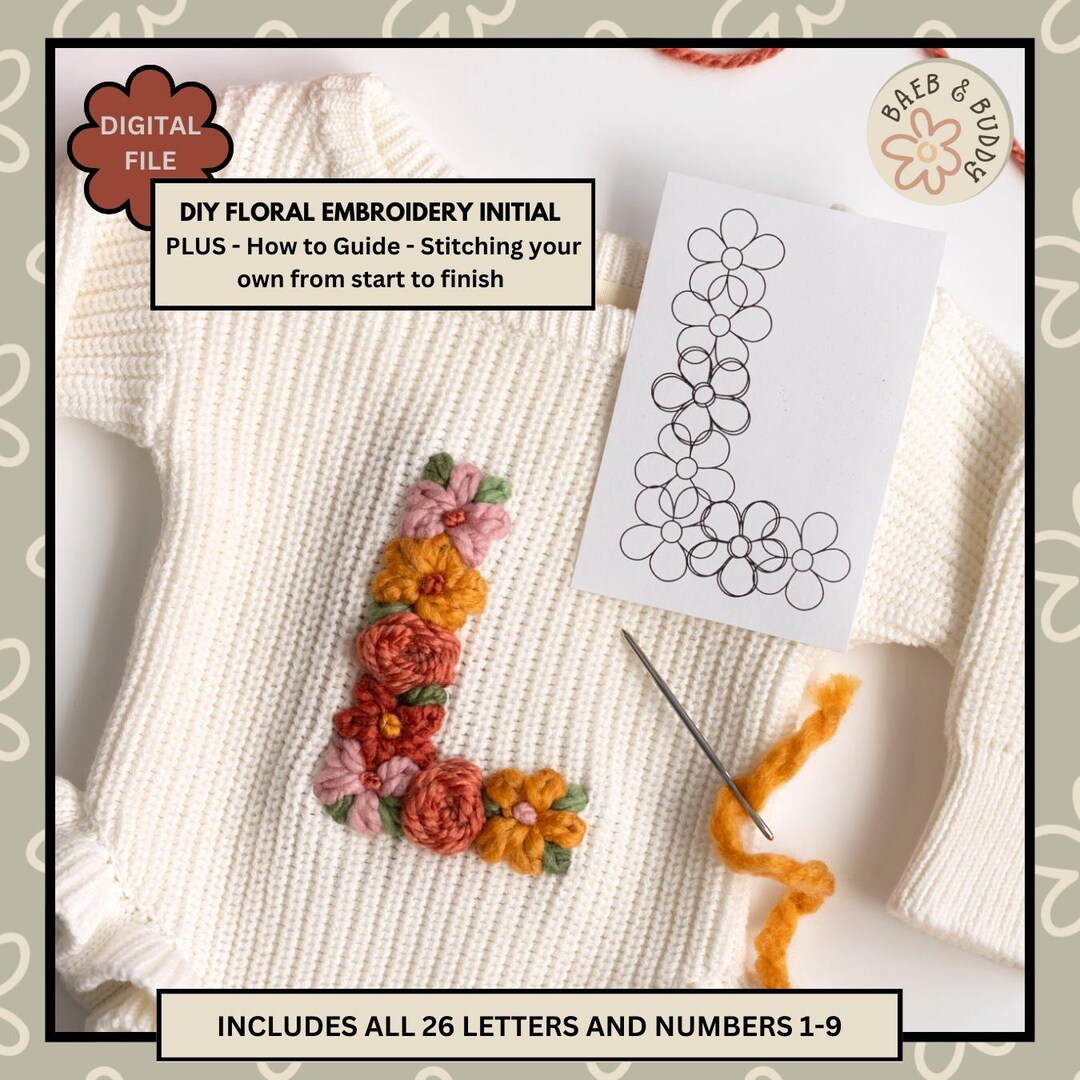 Digital File Flower Alphabet and Number Embroidery Patterns for DIY Kid ... Digital File Flower Alphabet and Number Embroidery Patterns for DIY Kid ...