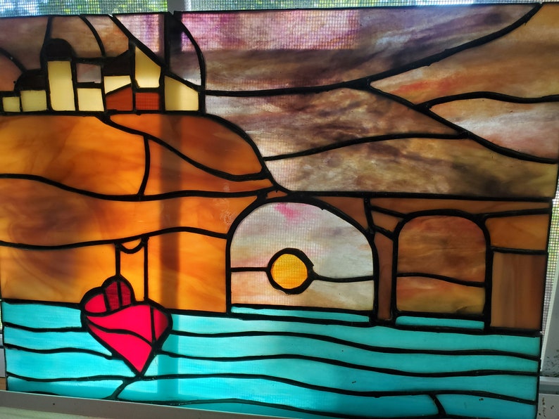 Stained Glass Boat In Water Etsy 9050