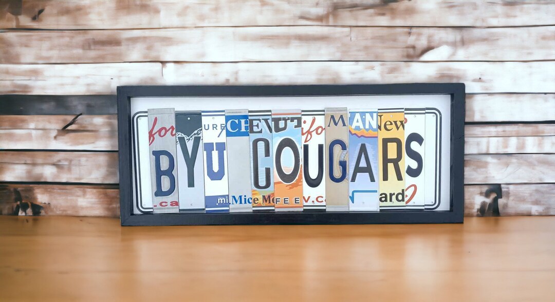 BYU Cougars Sign Made With License Plate Letters Mounted on a 19"x8 ...