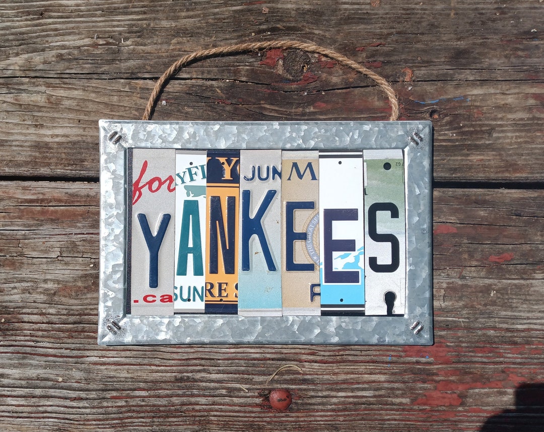 New York Yankees MLB Baseball License Plate Sign Hand Made Mounted on ...