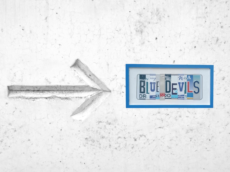 Duke Blue Devils Sign Made With License Plate Letters Mounted on a Hand ...