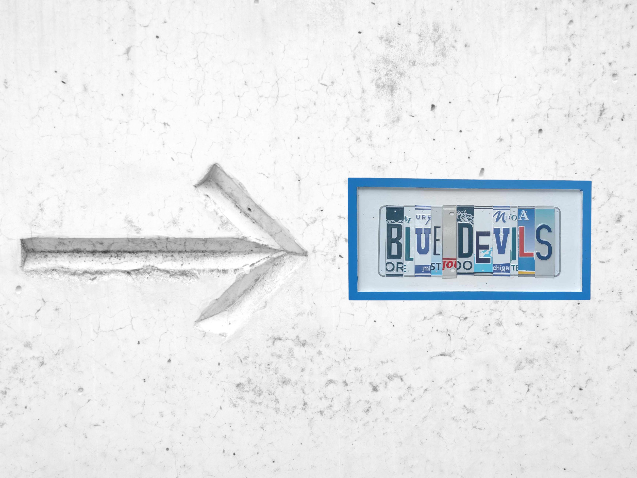 Duke Blue Devils Sign Made With License Plate Letters Mounted on a Hand ...