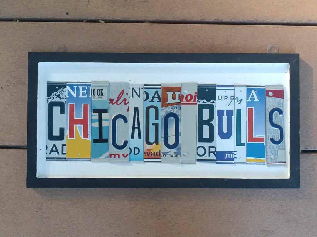 Chicago Bulls Sign Made With License Plate Letters Mounted on a Hand ...