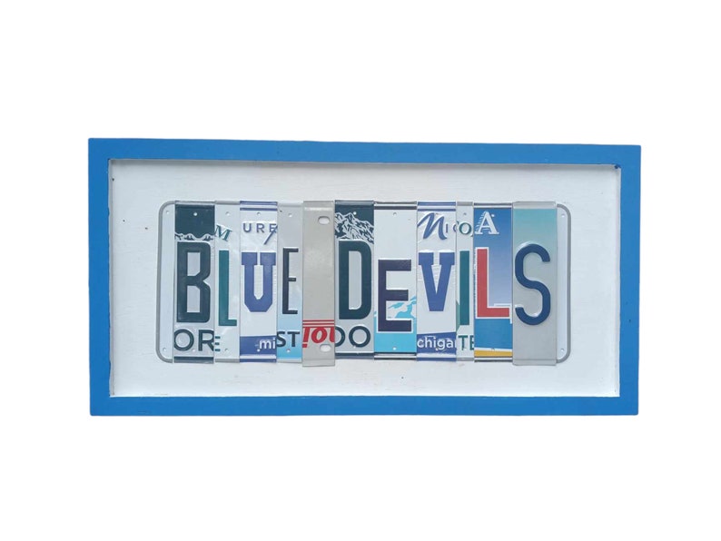 Duke Blue Devils Sign Made With License Plate Letters Mounted on a Hand ...