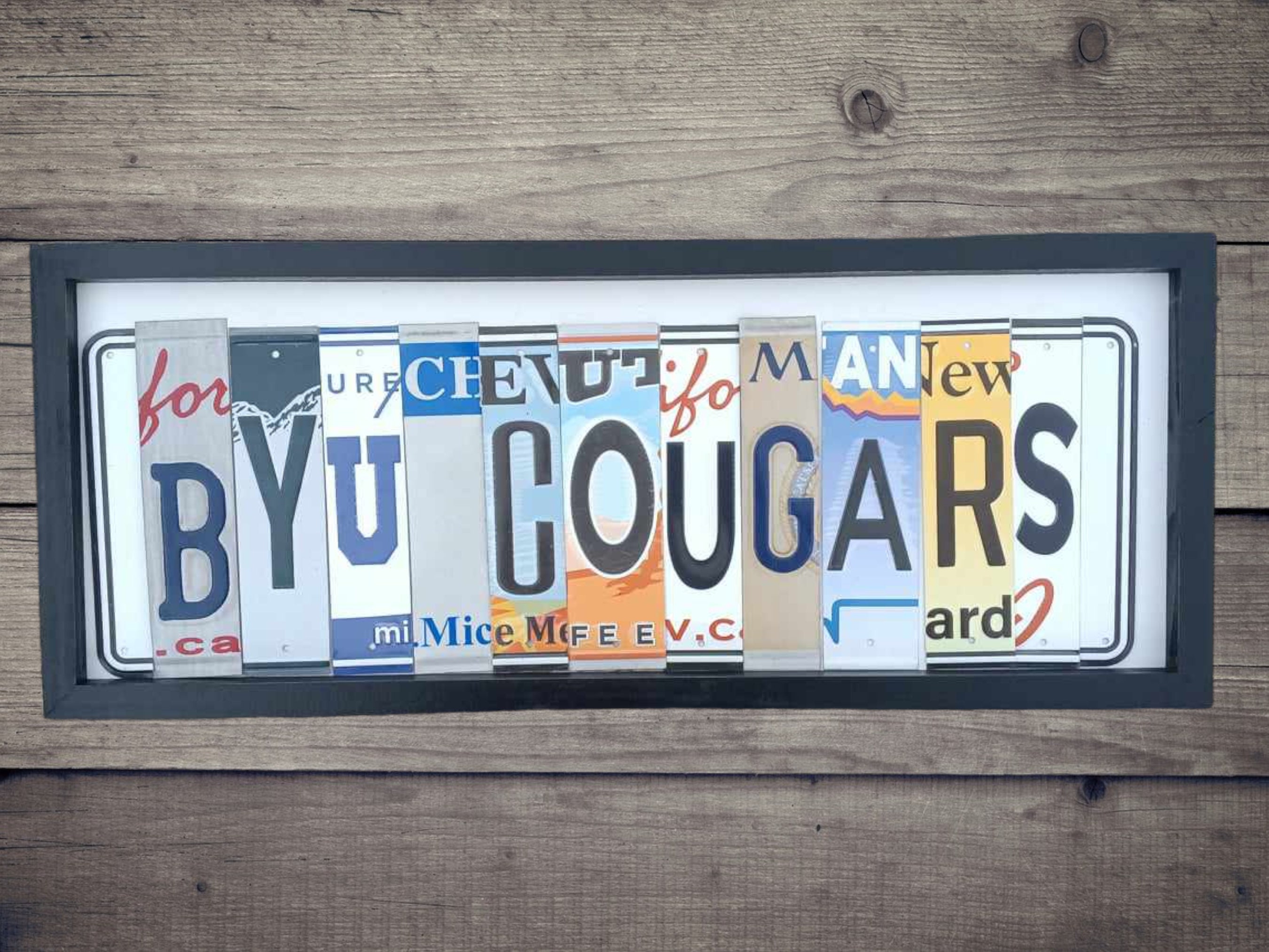 BYU Cougars Sign Made With License Plate Letters Mounted on a 19"x8 ...