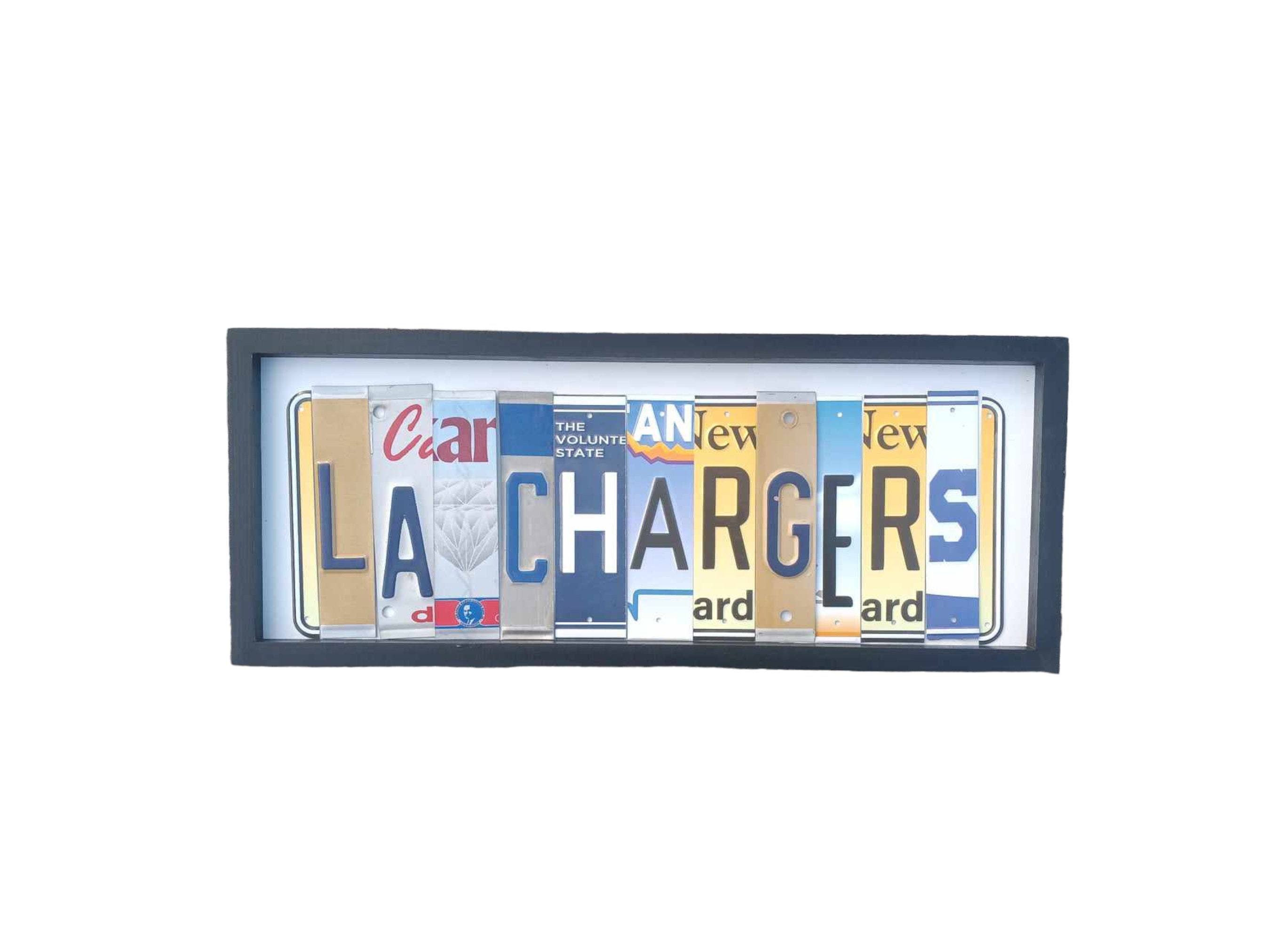 LA Chargers Sign Made With License Plate Letters Mounted on a 19"x8 ...