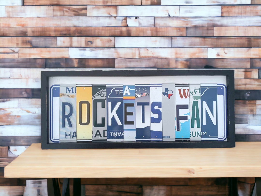 Houston Rockets Sign Made With License Plate Letters Mounted on a 19"x8 ...