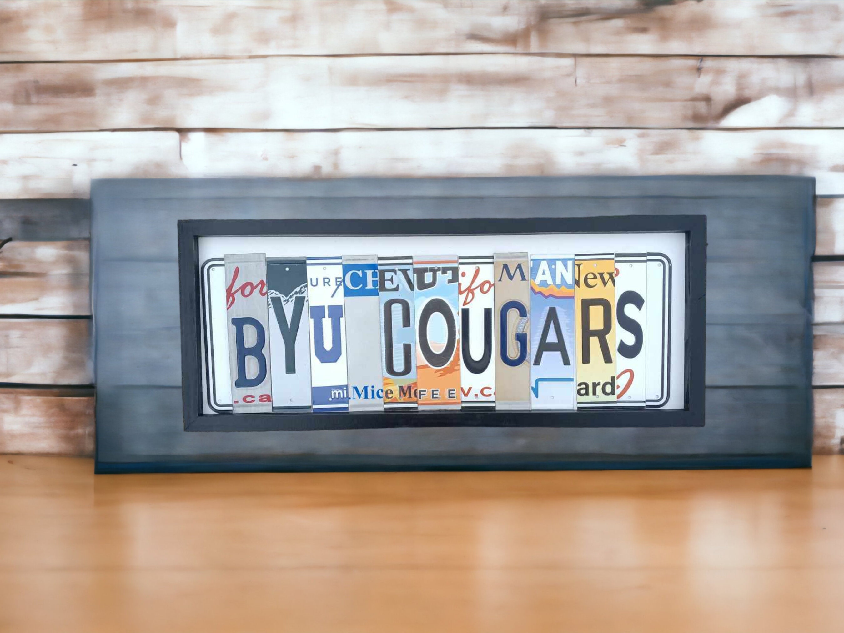 BYU Cougars Sign Made With License Plate Letters Mounted on a 19"x8 ...