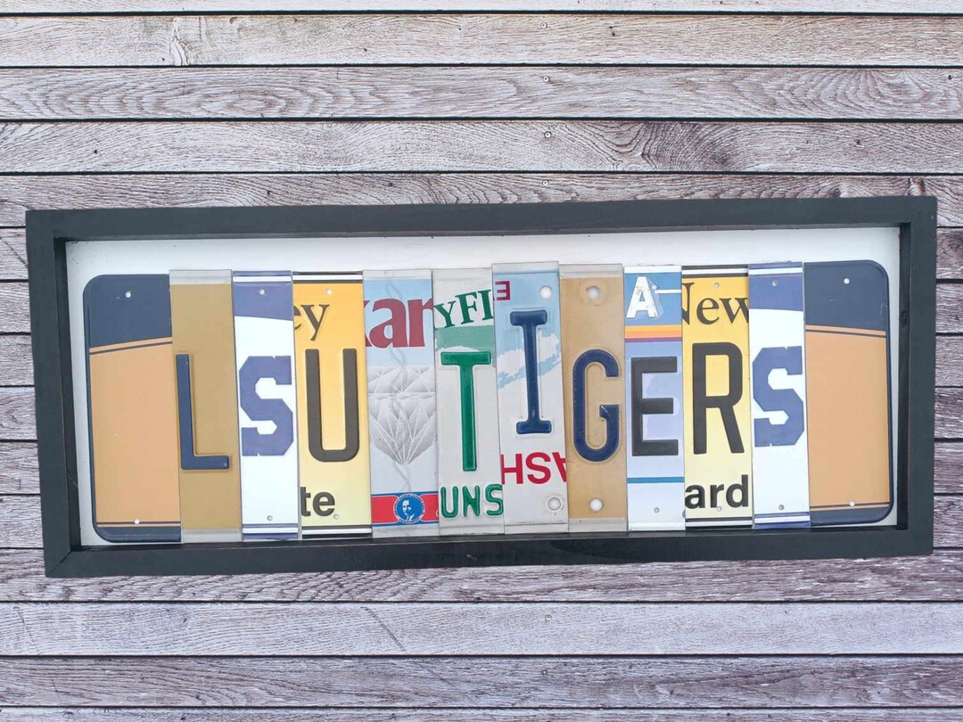 LSU Tigers Sign Made With License Plate Letters Mounted on a 19"x8 ...