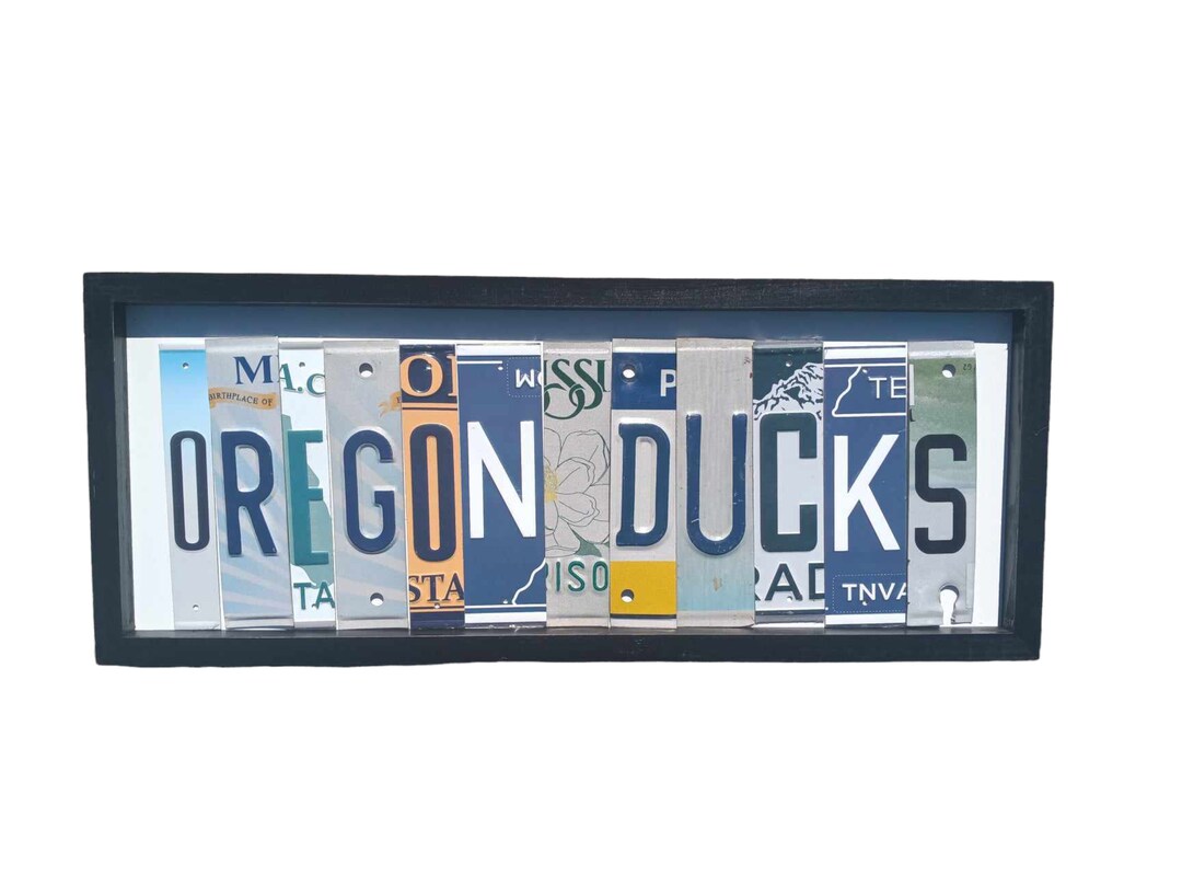 Oregon Ducks Sign Made With License Plate Letters Mounted on a 19"x8 ...