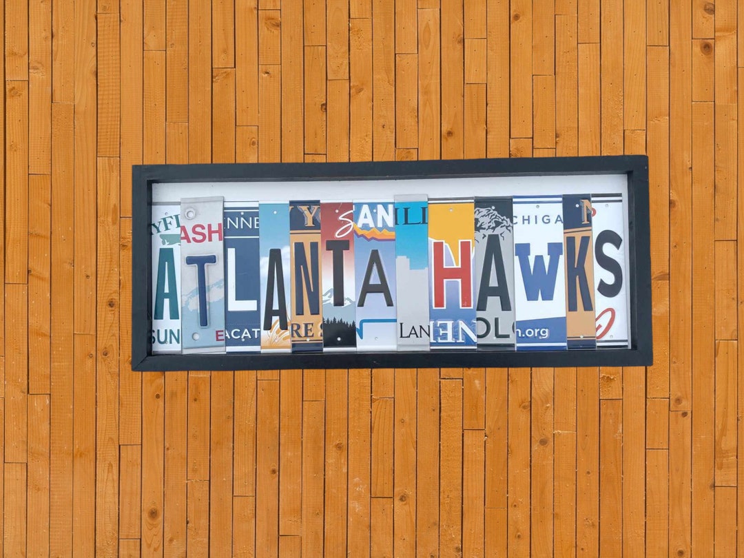 Atlanta Hawks Sign Made With License Plate Letters Mounted on a 19"x8 ...