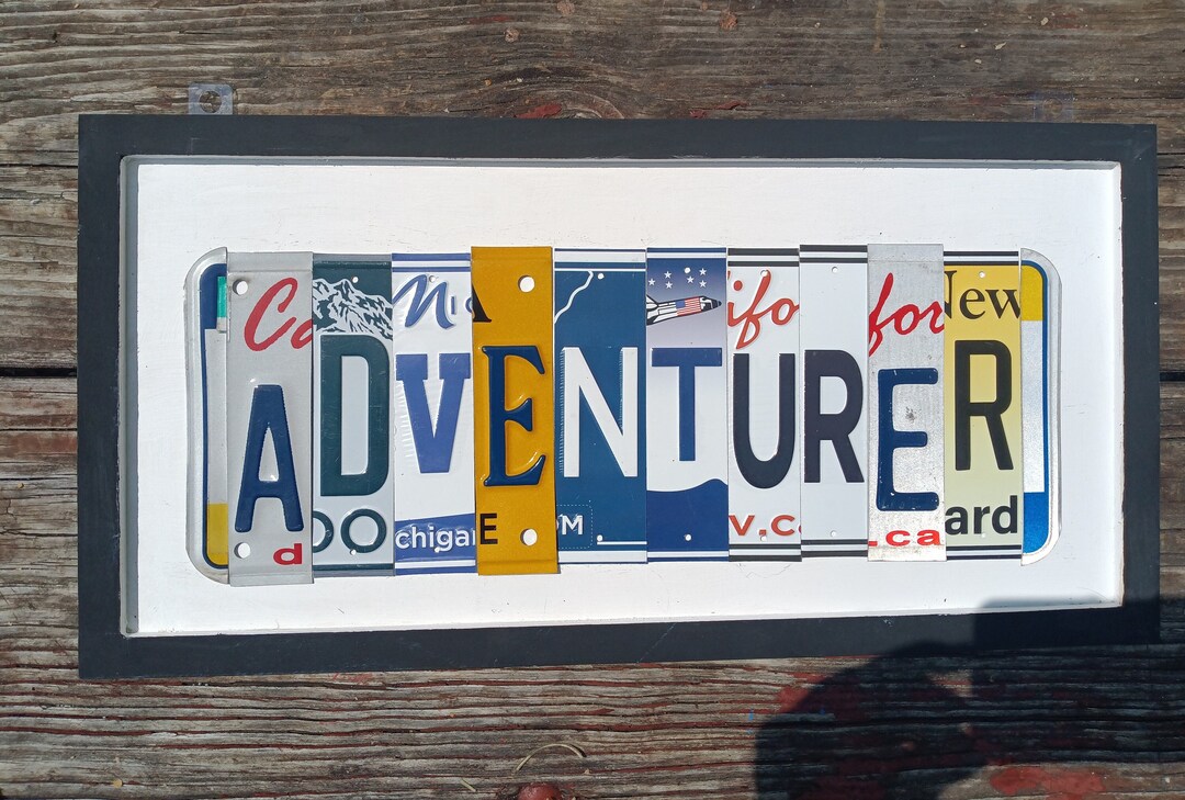 Unique License Plate Letters Sign Mounted on Hand Painted Wood Frame ...