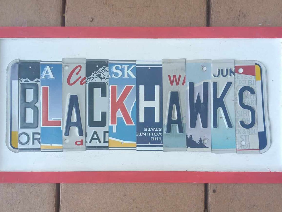 Chicago Blackhawks Sign Made With License Plate Letters Mounted on a ...