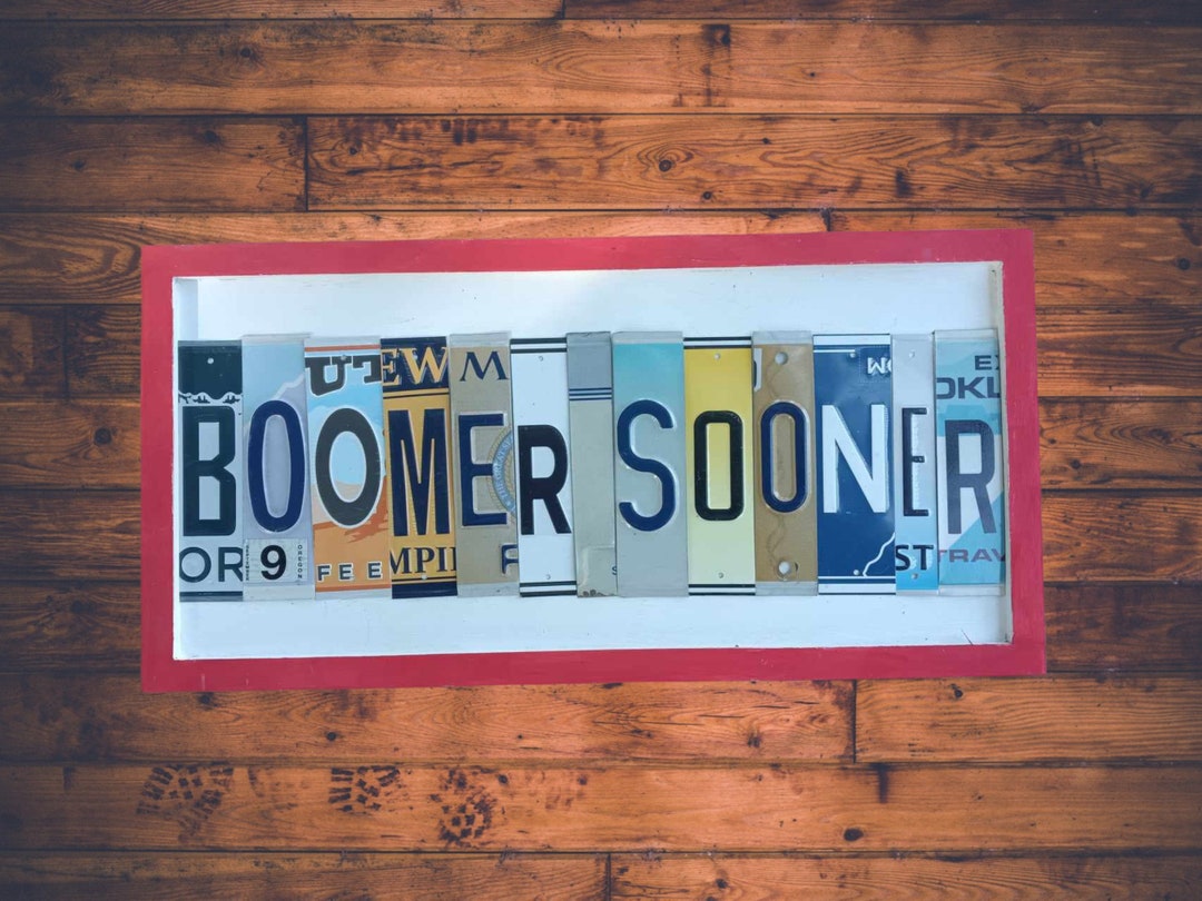 Oklahoma Sooners Boomer Sooner Sign Made With License Plate Letters on ...