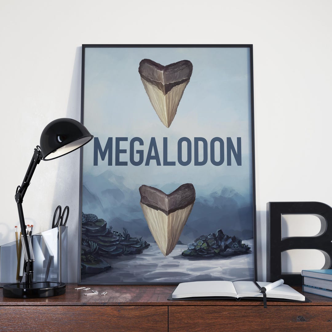 Megalodon Shark Tooth Poster - Shark Wall Decor, Nautical Megalodon Kid ...