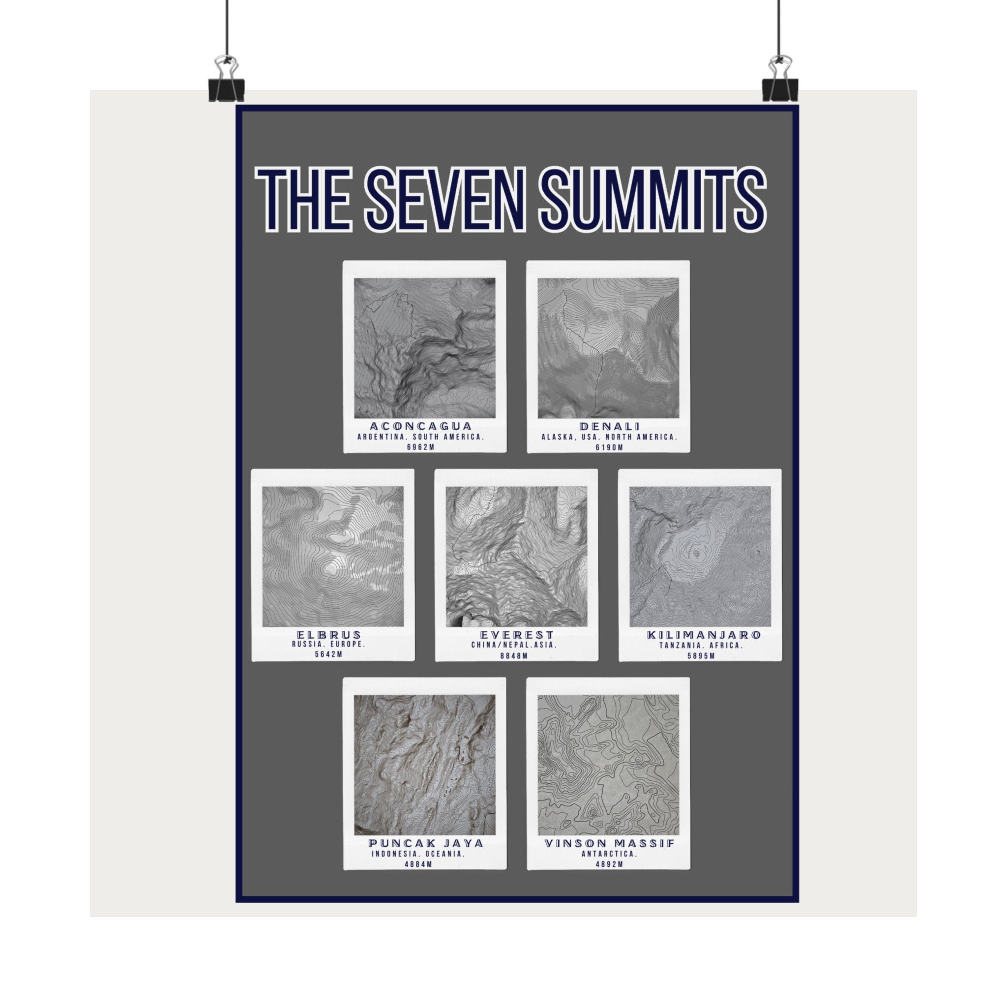 The Seven Summits: World's Highest Mountains by Continent Topographic ...