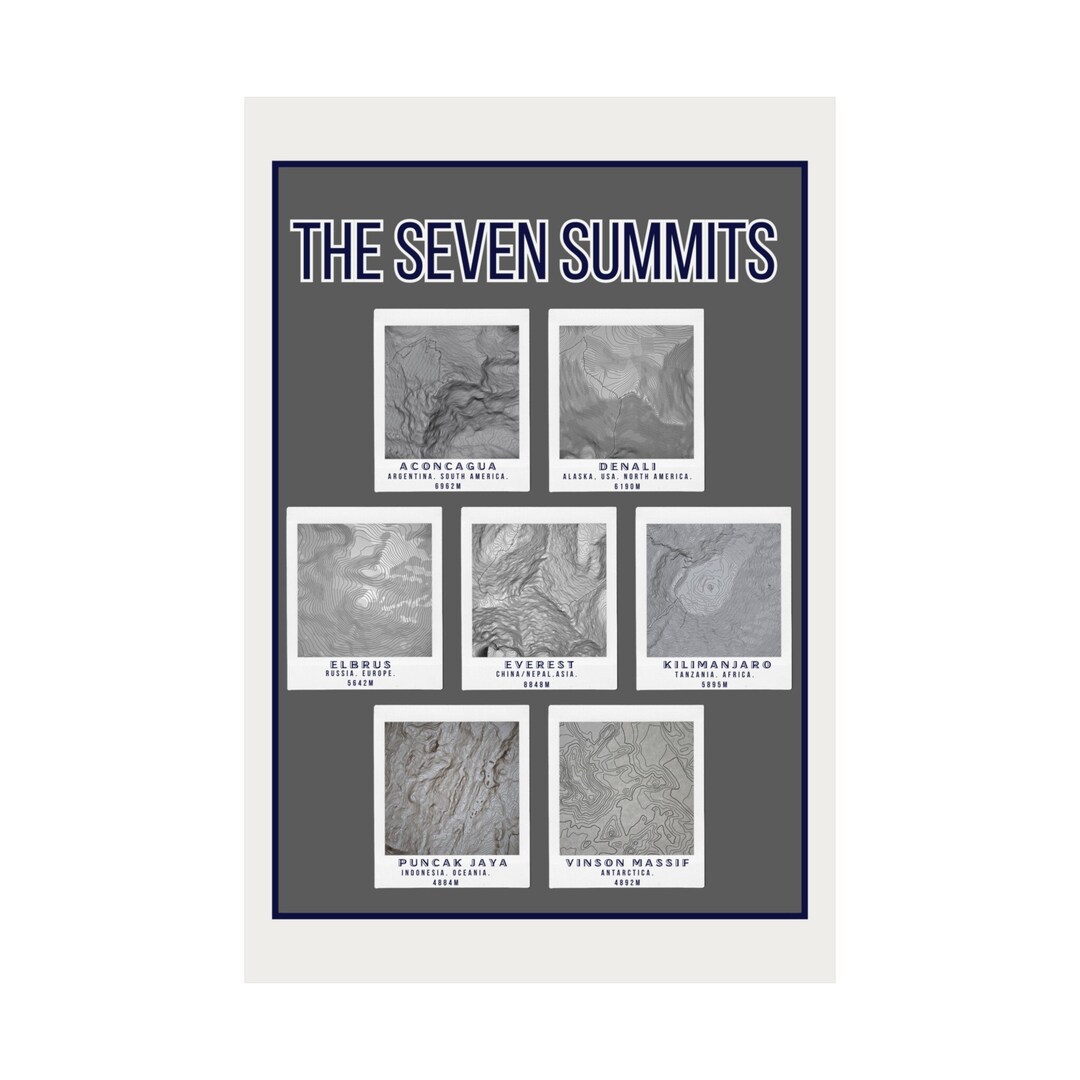The Seven Summits: World's Highest Mountains by Continent Topographic ...