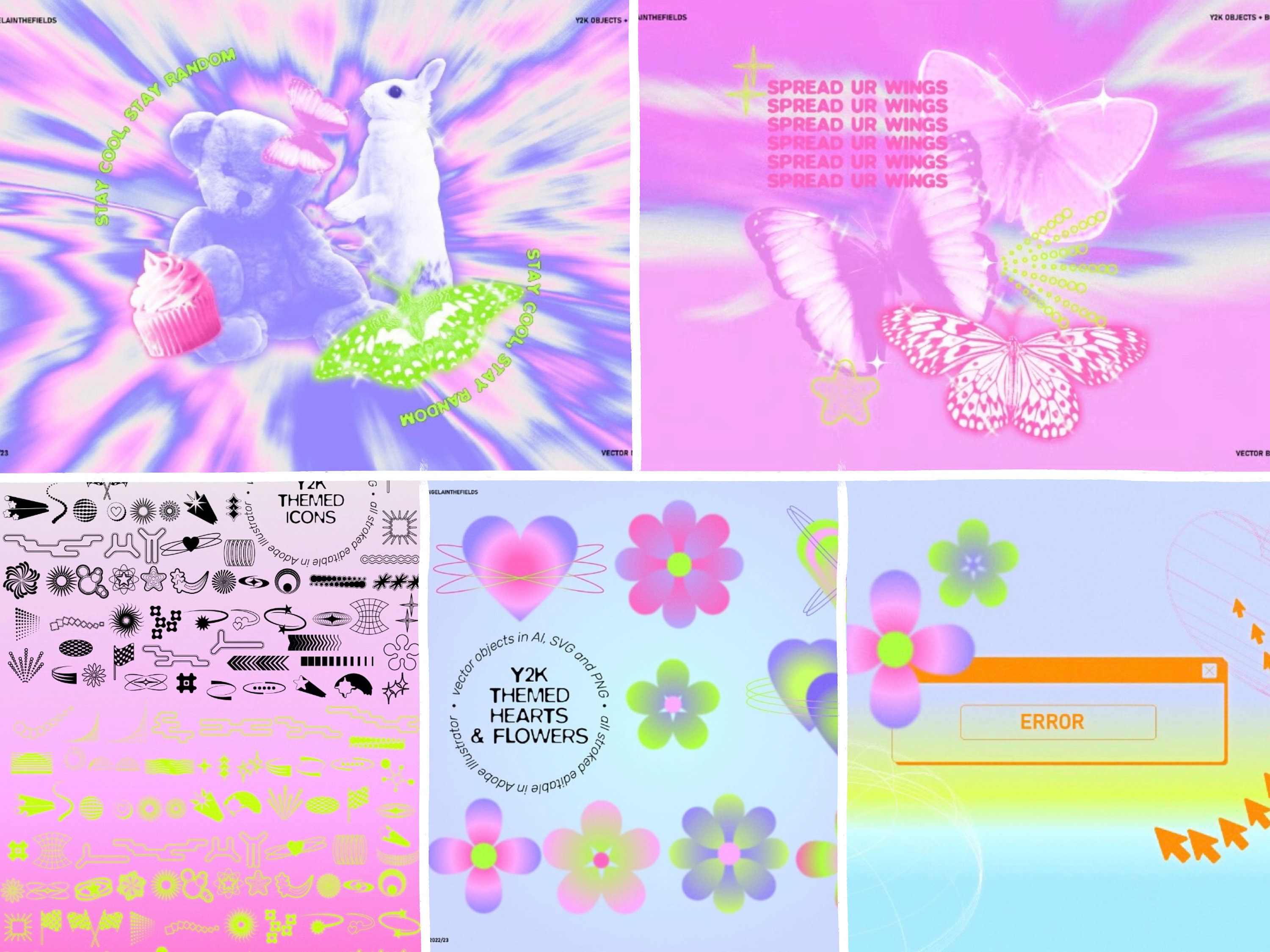 400+ PNG Y2K Design Elements Retro Stickers Colorful Fun Design ...