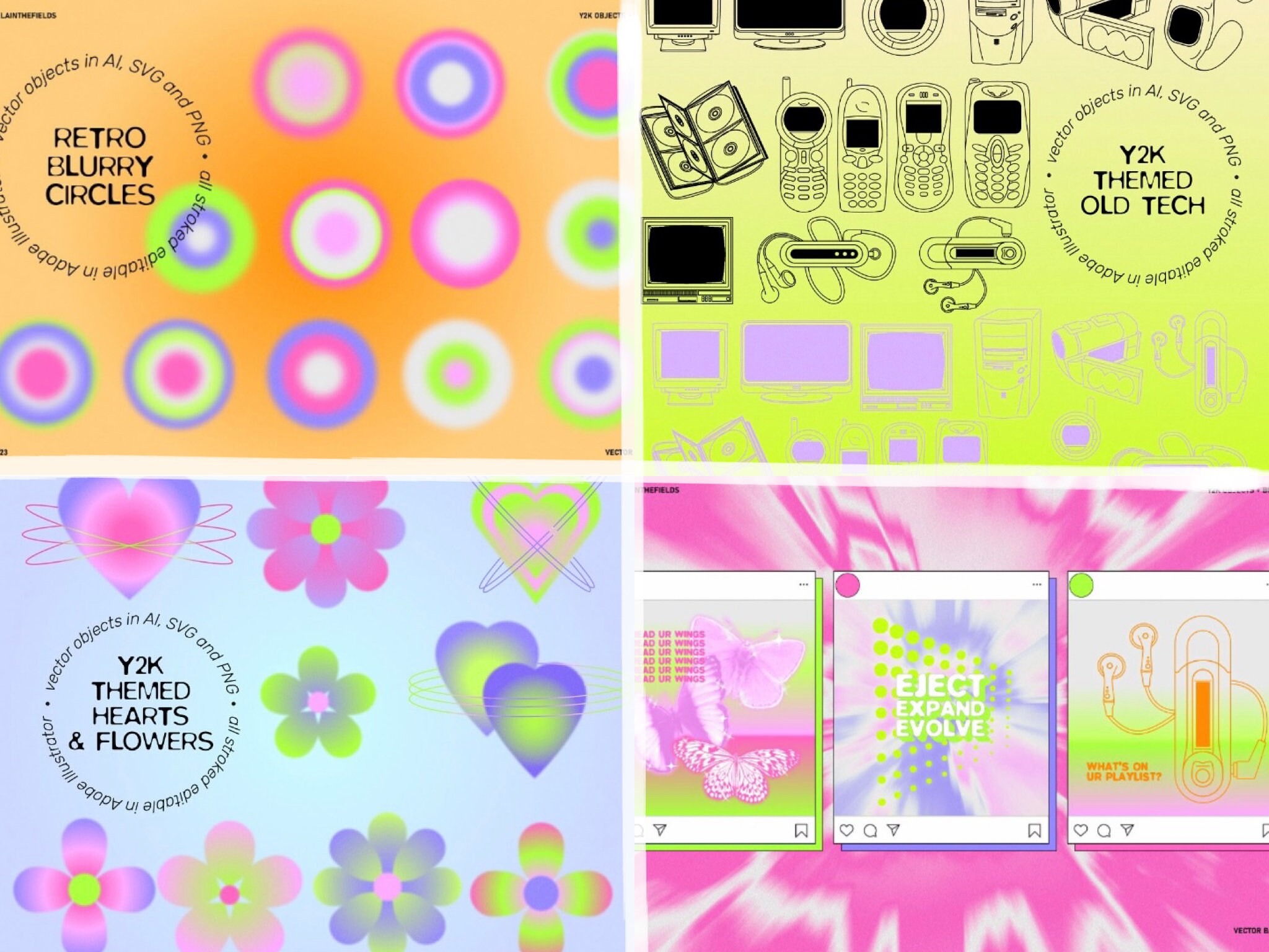 400+ PNG Y2K Design Elements Retro Stickers Colorful Fun Design ...