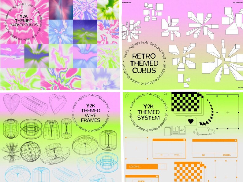 400+ PNG Y2K Design Elements Retro Stickers Colorful Fun Design ...