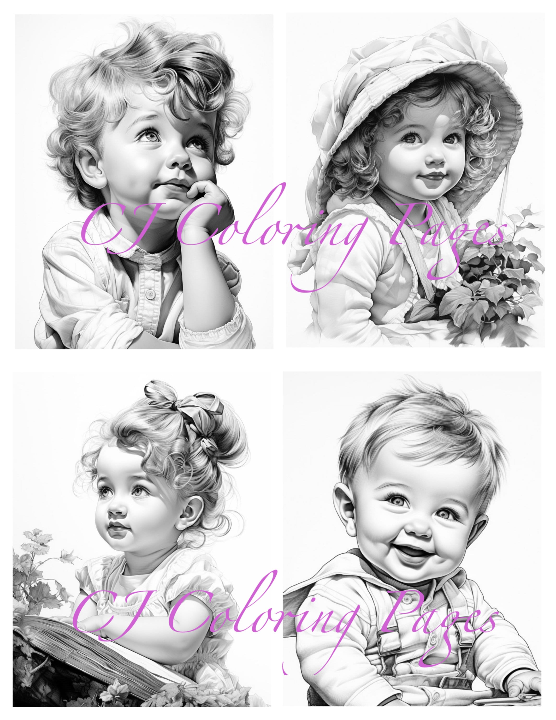 20 Adorable Little Rascals, Digital Grayscale and Sepia Coloring Pages ...