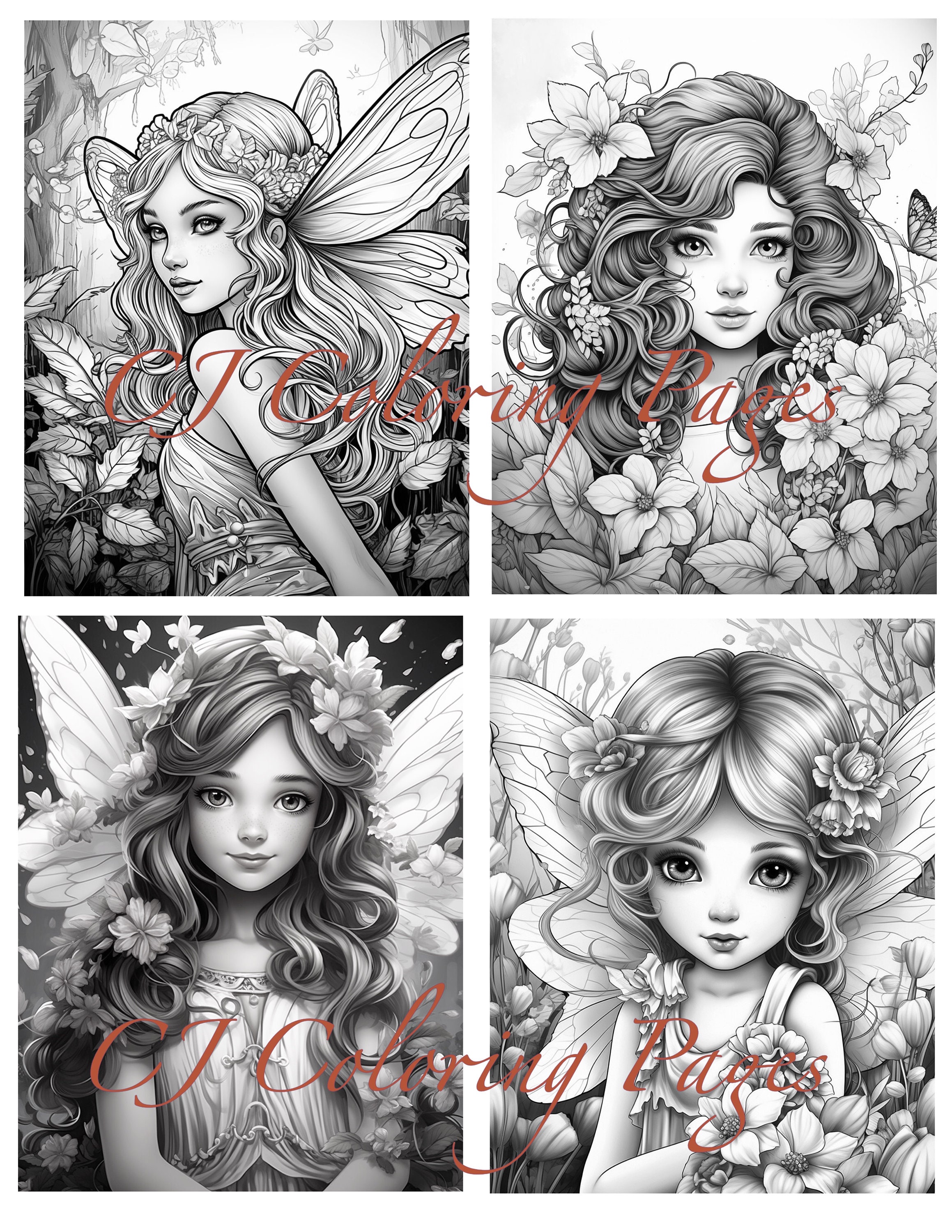 20 Gorgeous Fairies, Grayscale Coloring Pages - Etsy