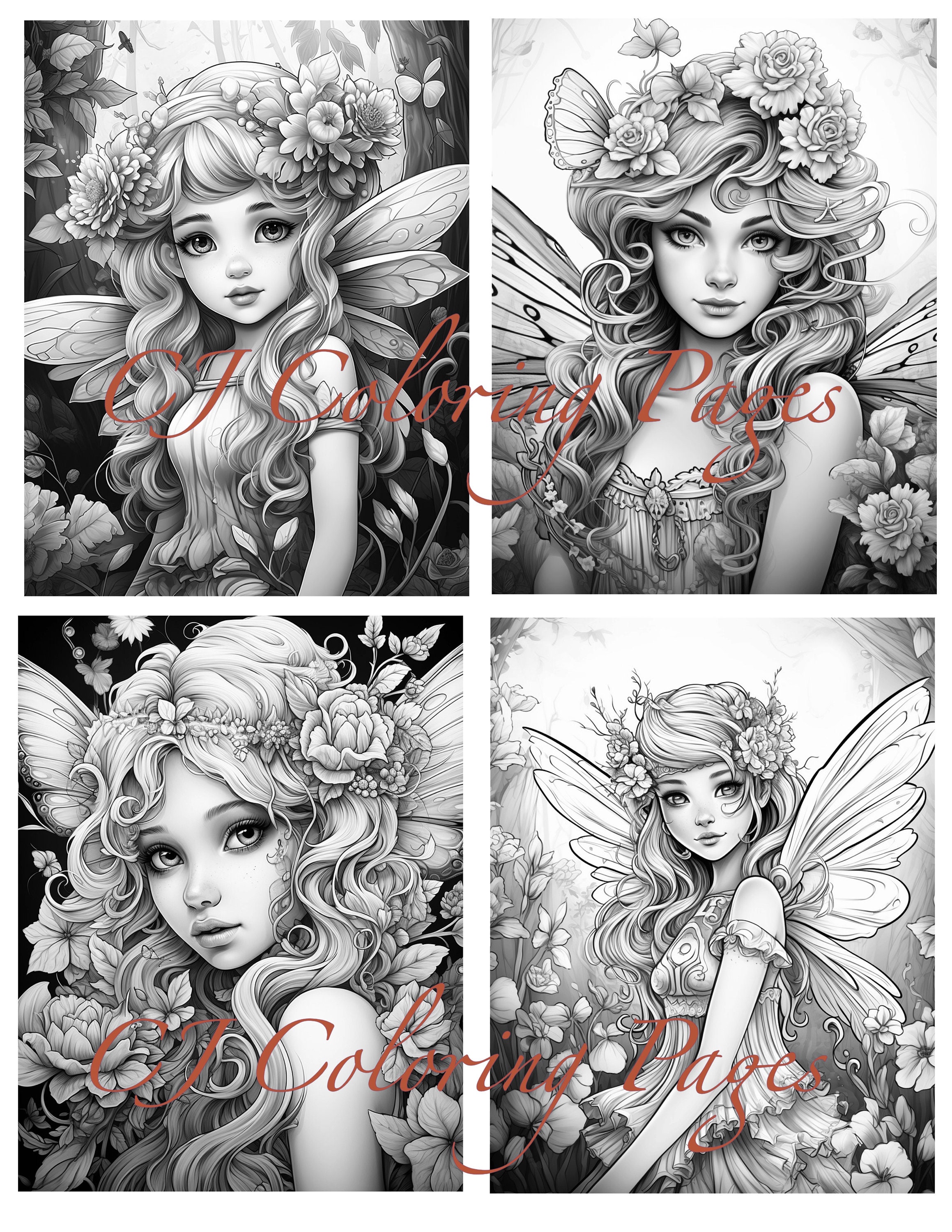 20 Gorgeous Fairies Grayscale Coloring Pages - Etsy