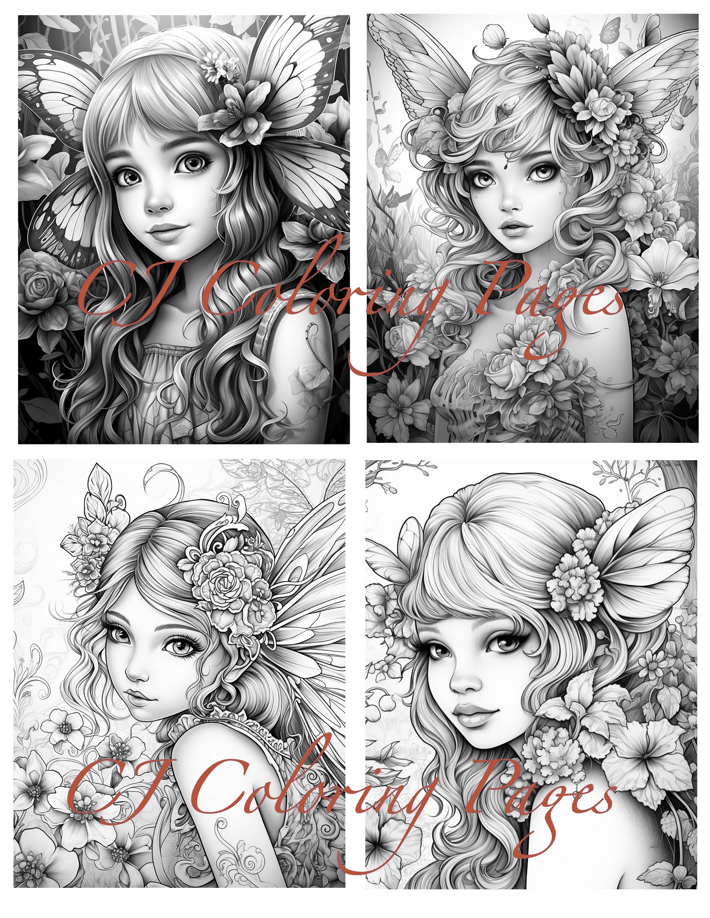 20 Gorgeous Fairies, Grayscale Coloring Pages - Etsy
